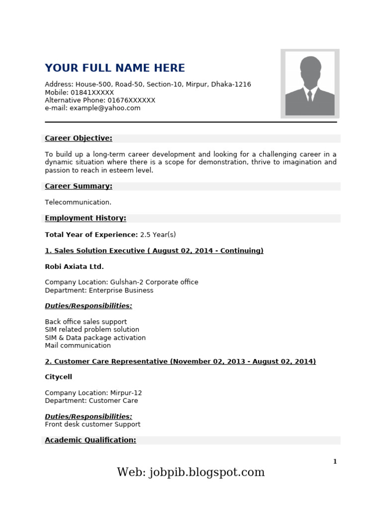 Format of Resume - Two | PDF
