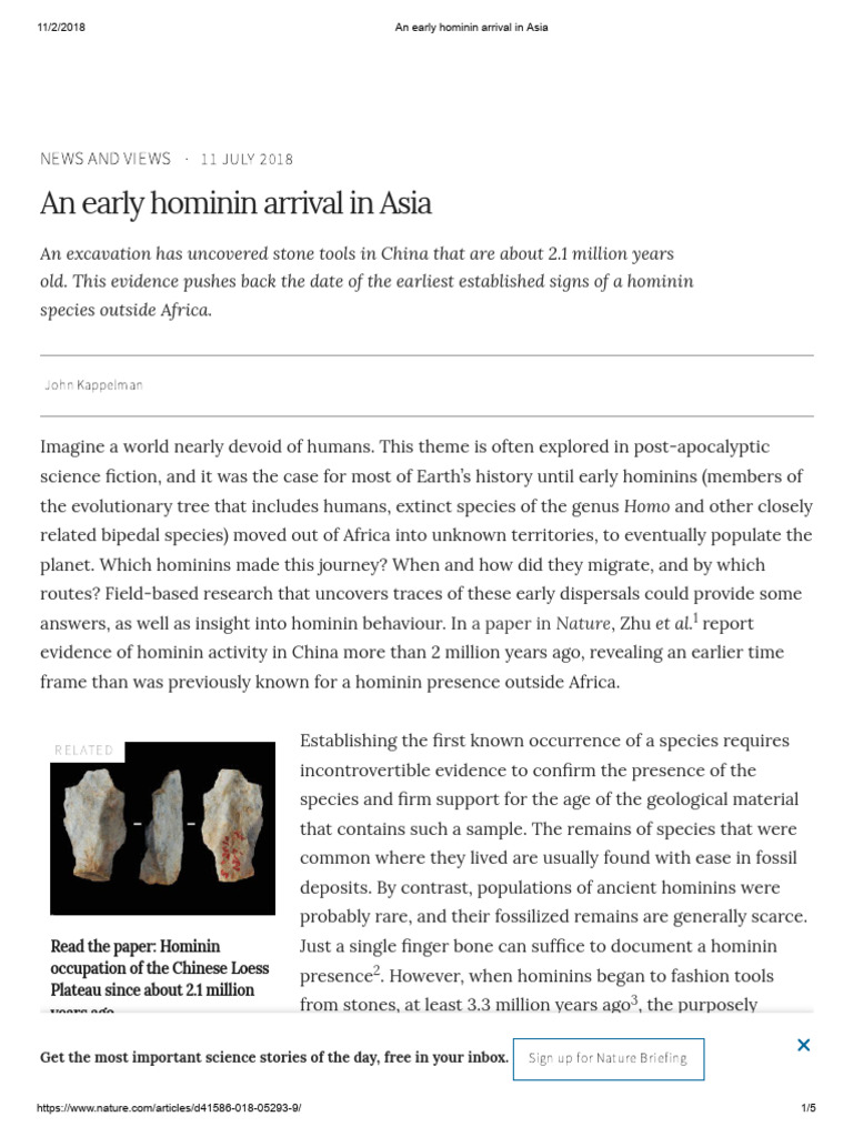 An Early Hominin Arrival in Asia | PDF | Homo