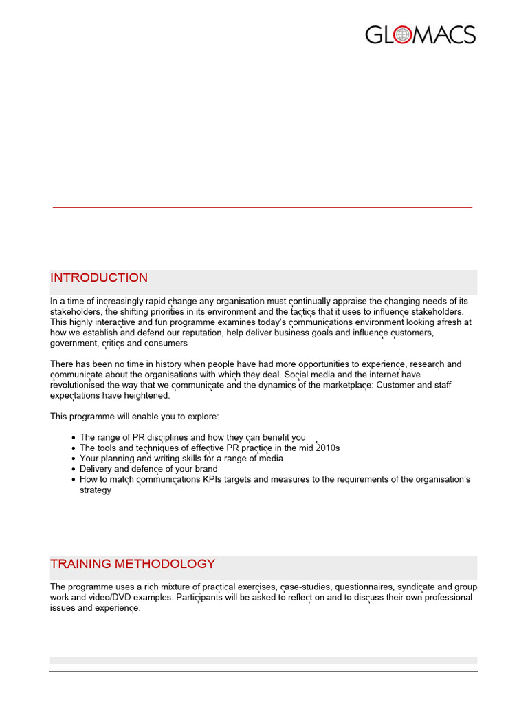 Glomacs Public Relations Management | PDF