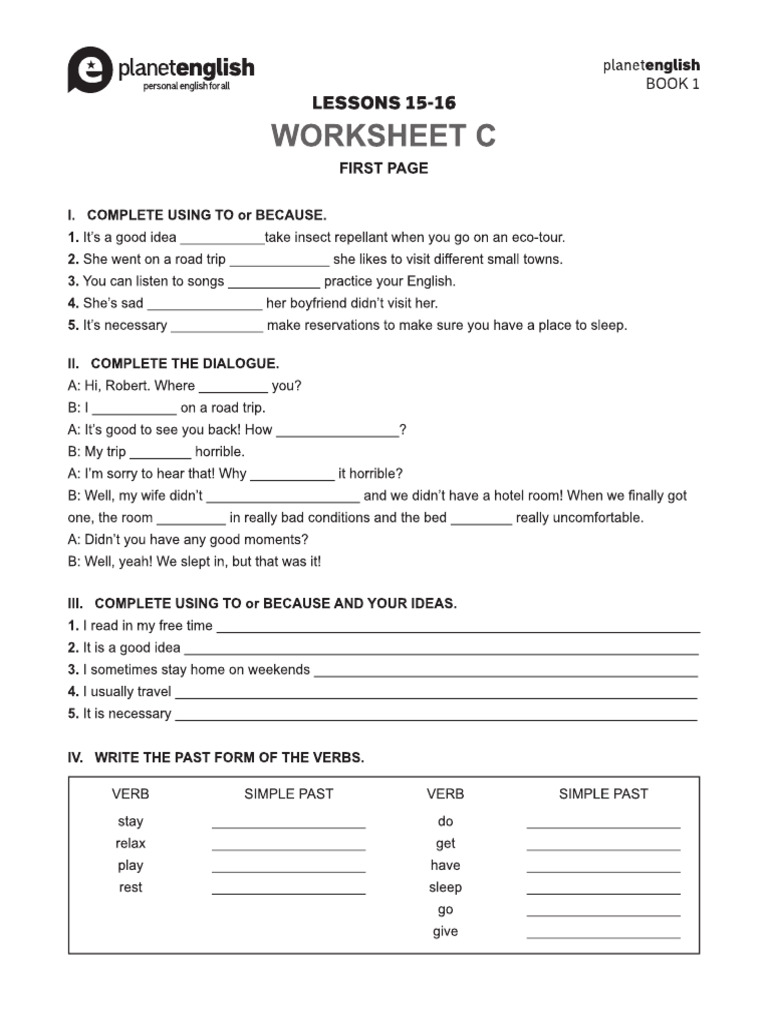 Level 1 Lessons 15-16 Worksheet C | PDF
