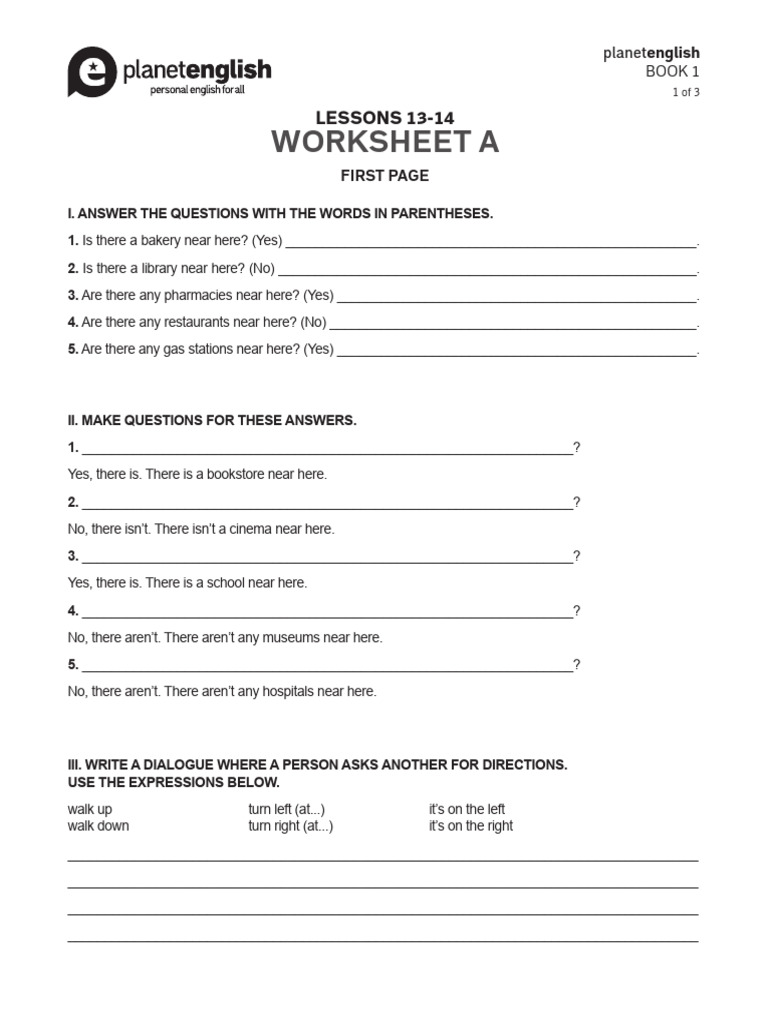 Level 1 Lessons 13-14 Worksheet A | PDF