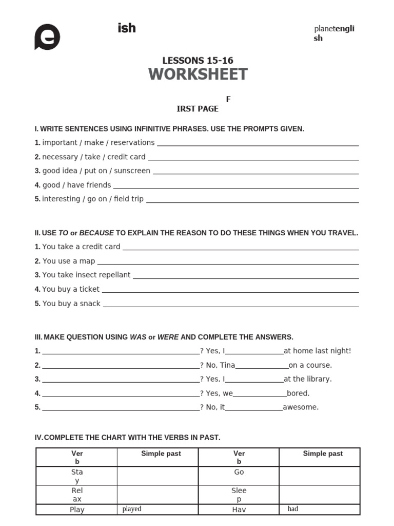 Level 1 Lessons 15-16 Worksheet A | PDF