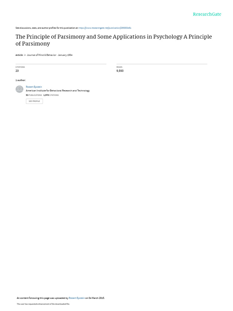 The Principle of Parsimony and Some Applications I | PDF