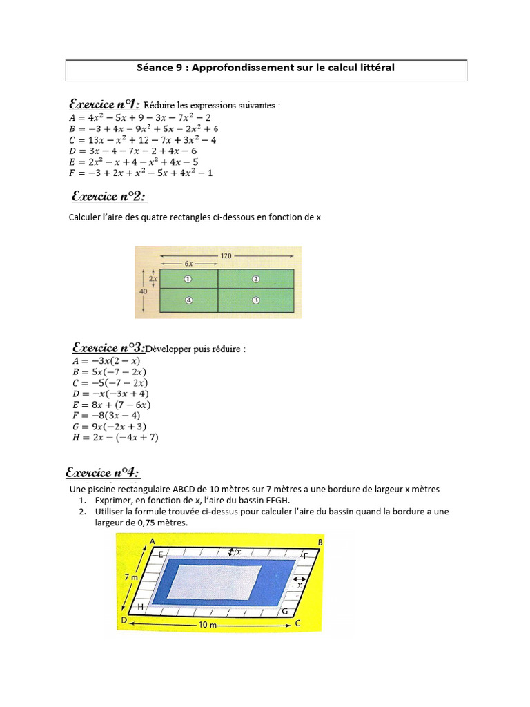 Séance 9: Approfondissement Sur Le Calcul Littéral: Calculer L'aire Des ...