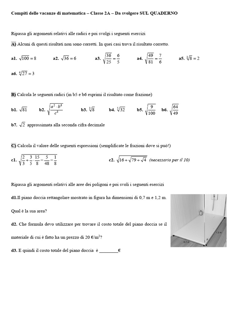 Compiti Delle Vacanze Di Matematica - 2A | PDF