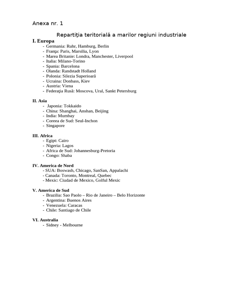 Anexa. Regiuni Industriale | PDF