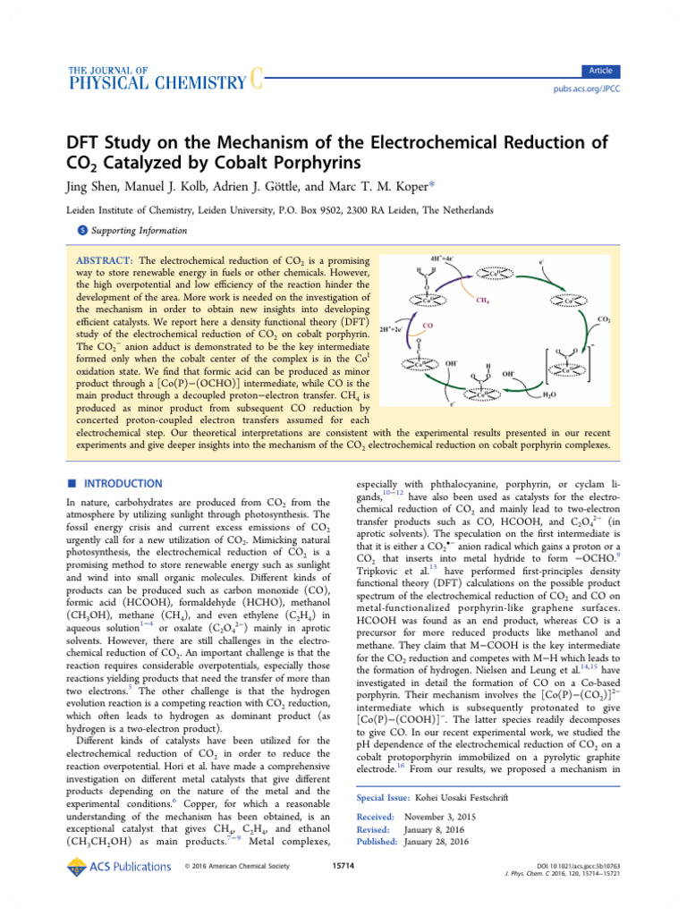 Shen Et Al 2016 DFT Study On The Mechanism of The Electrochemical ...