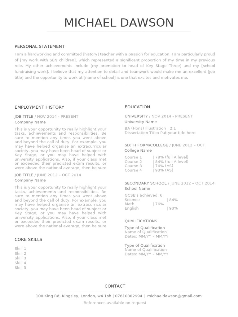 CV Template For Teachers | PDF