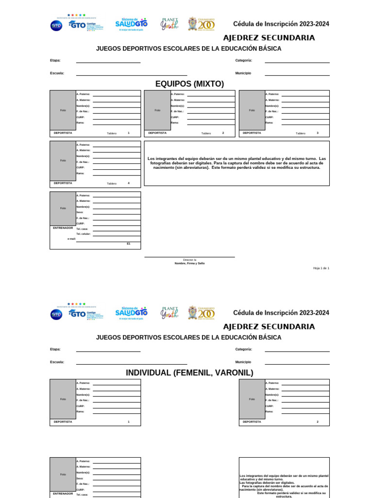 Cedulas Secundaria 2023-2024 - Femenil y Atletismo | PDF