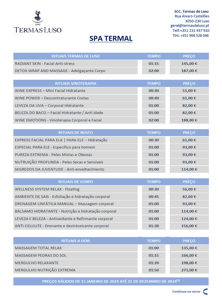 Spa Termal Tabela Preco 2024 | PDF