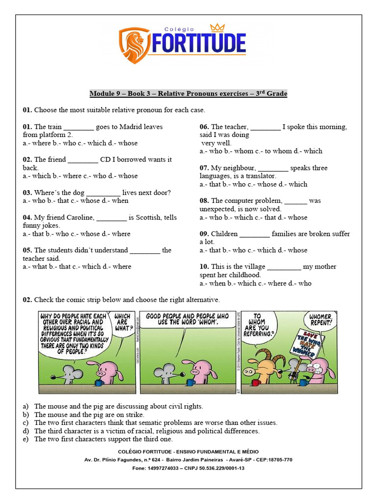 Module 9 - Book 3 - Relative Pronouns Exercises - 3rd Grade | PDF ...