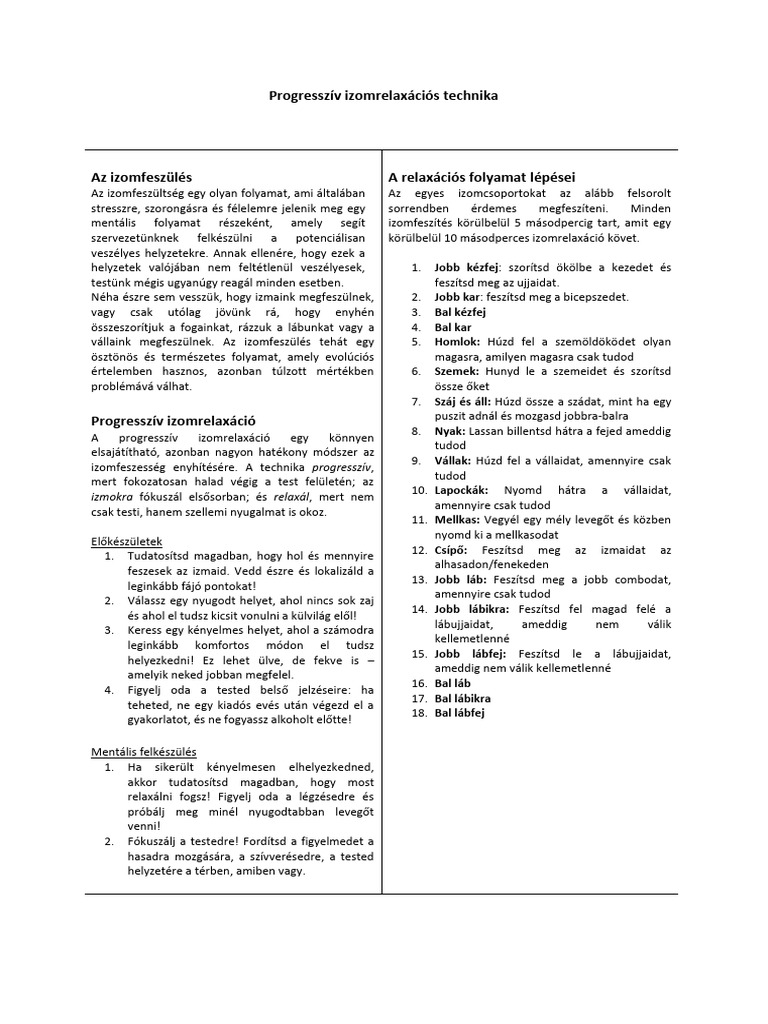 Progresszív Izomrelaxációs Technika | PDF