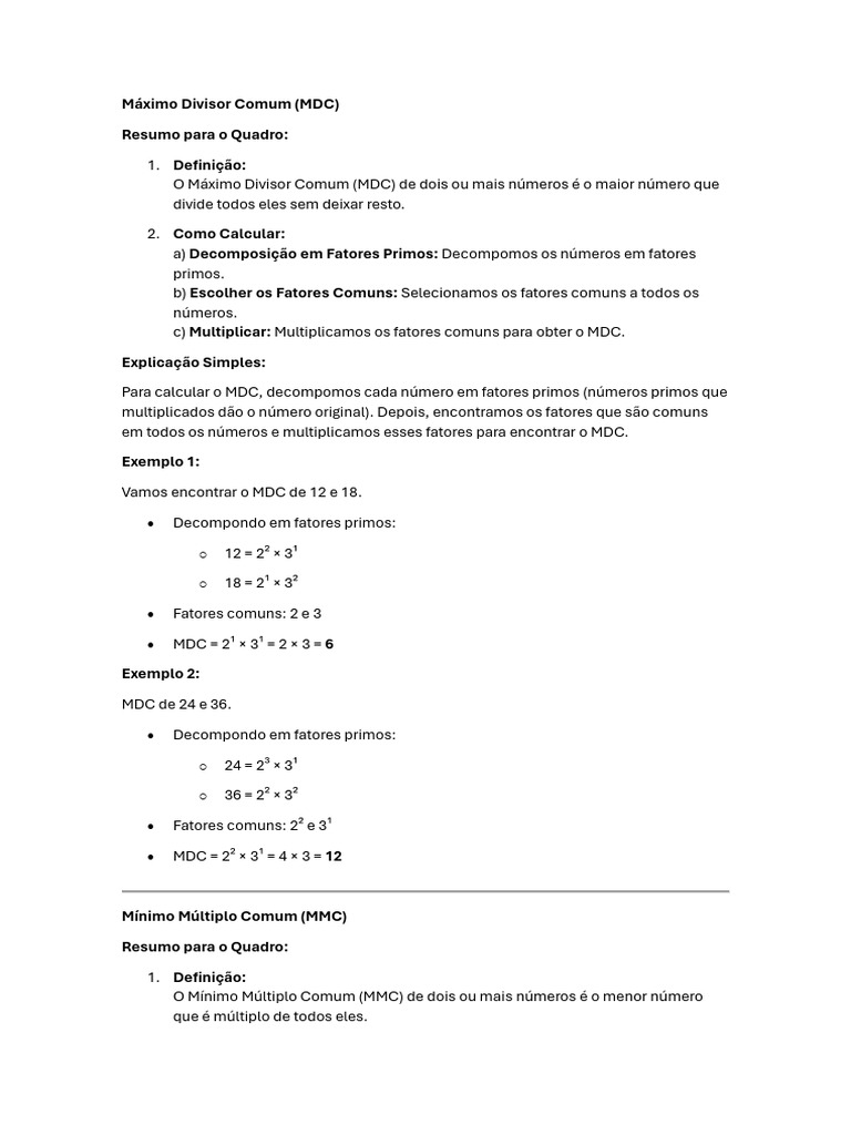 Cálculo de MDC e MMC com Exemplos | PDF