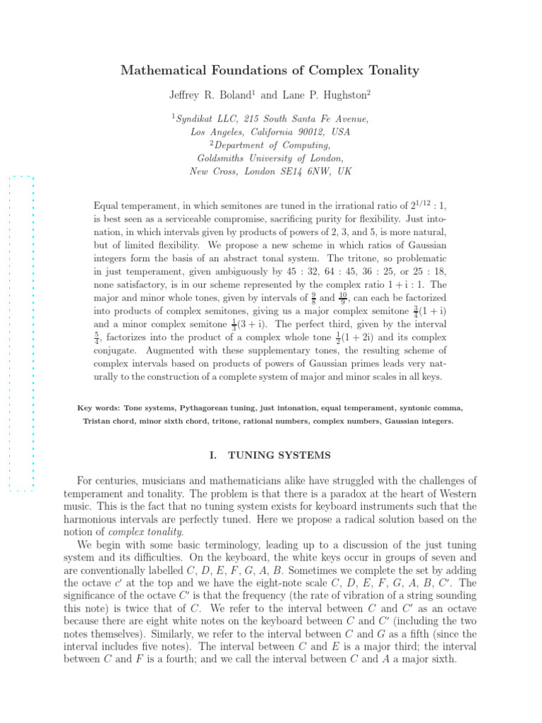 Mathematical Foundations of Complex Tonality | PDF