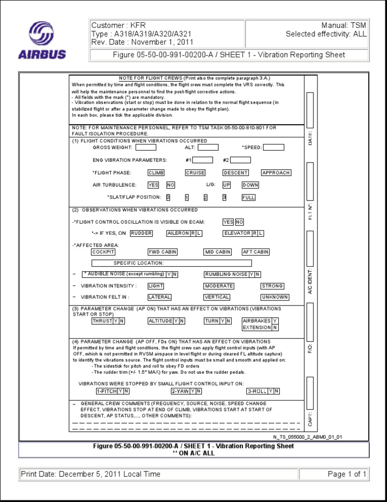 Vibration Reporting Sheet Guide | PDF
