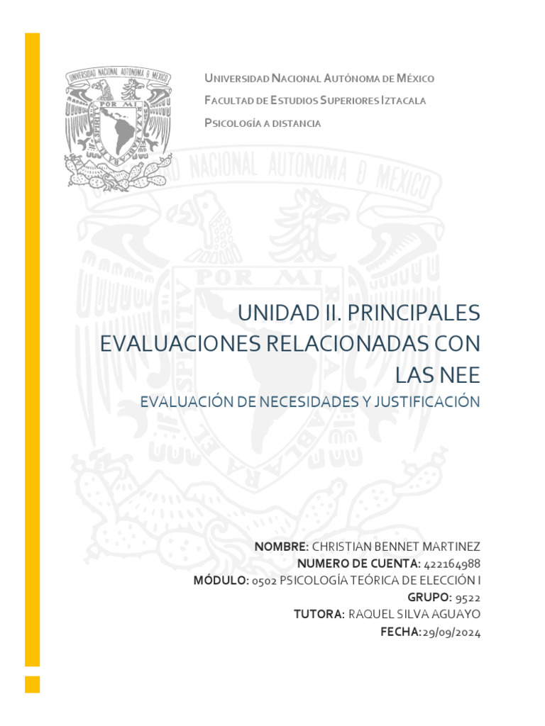 Bennet Christian Act5 Evaluación Necesidades Justificación 5 Corrección ...