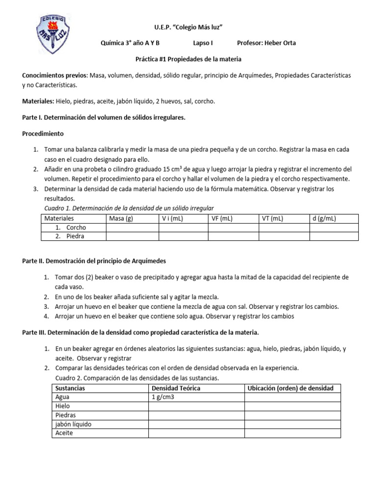 Práctica de Propíedades de La Materia. | PDF