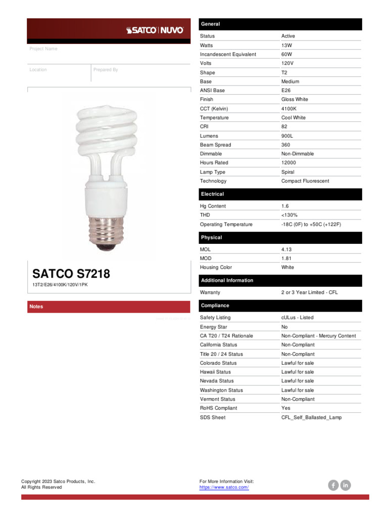 Satco Exsting Lamp | PDF