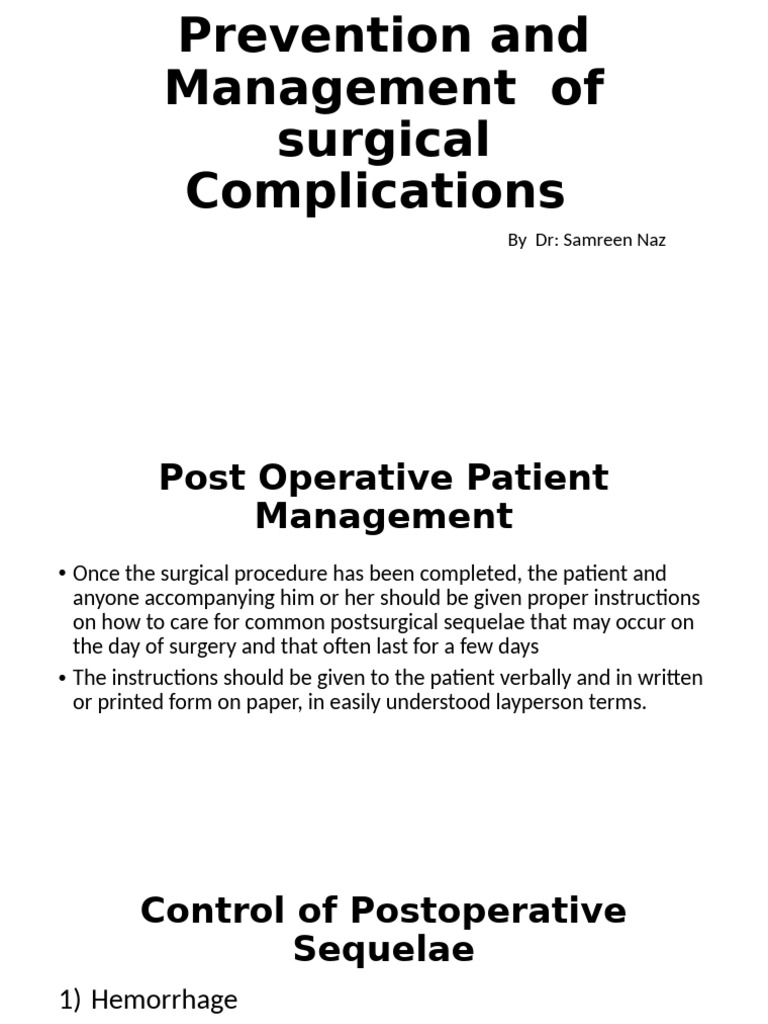 Prevention and Management of Surgical Complications | PDF