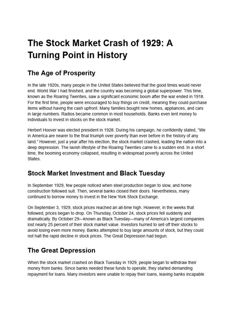 The Stock Market Crash of 1929: A Turning Point in History | PDF