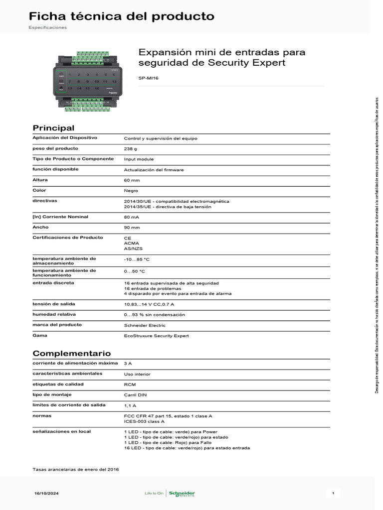 Schneider Electric - EcoStruxure-Security-Expert - SP-MI16 | PDF
