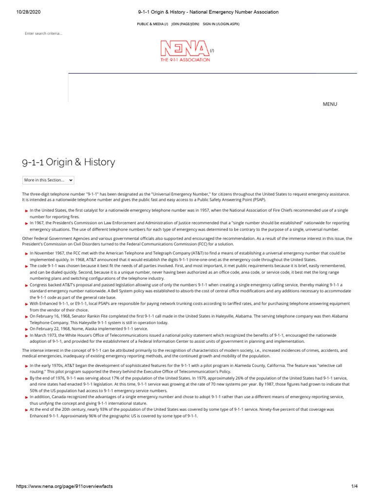 9-1-1 Origin & History - National Emergency Number Association | PDF