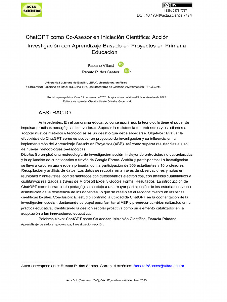 ChatGPT Como Co-Asesor en Iniciación Científica Acción-Investigación Con Aprendizaje Basado en ...