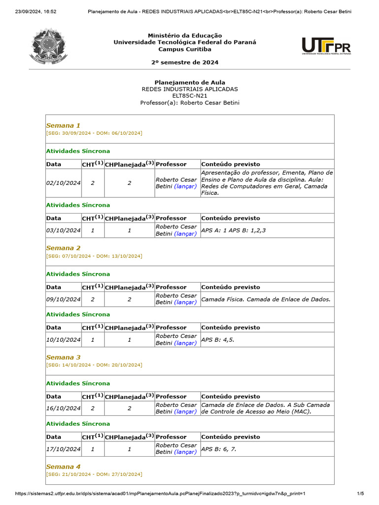 Plano de Aula - ET85C-N21-2SEM2024 | PDF