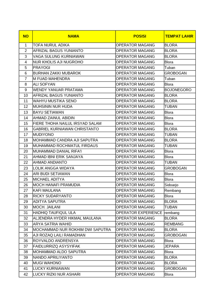 List Interview Operator Magang | PDF