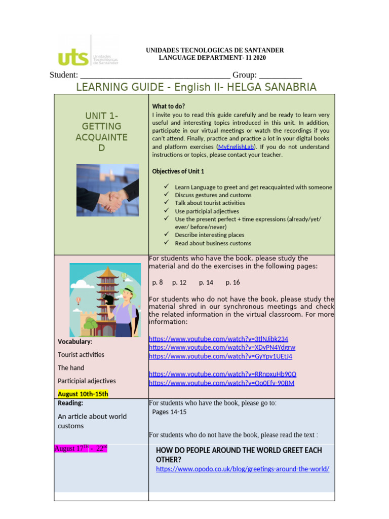 Laerning Guide Unit 1 | PDF | Human Communication | Language Mechanics