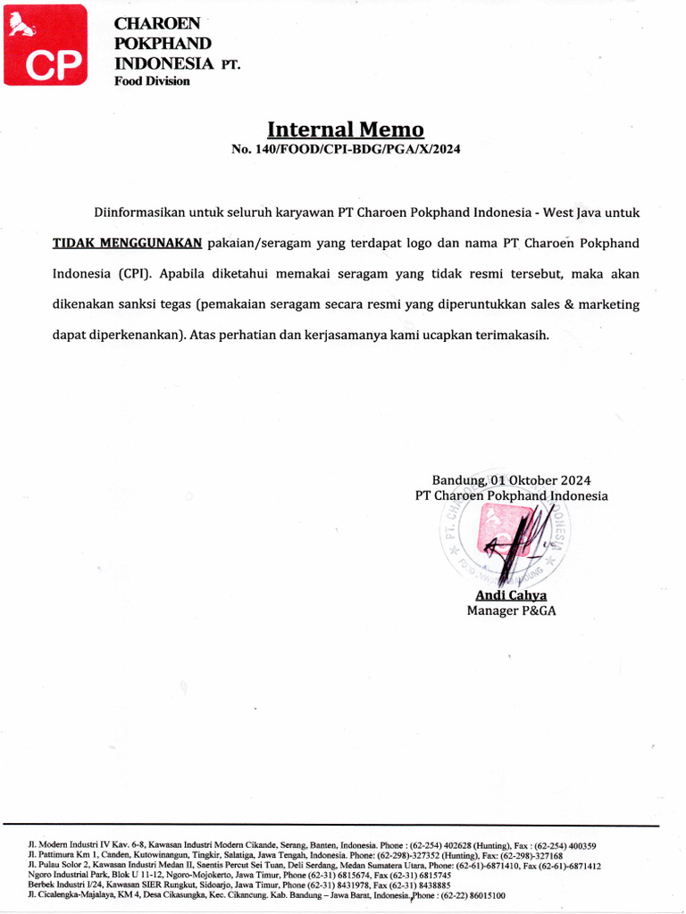 Internal Memo Pemakaian Seragam | PDF