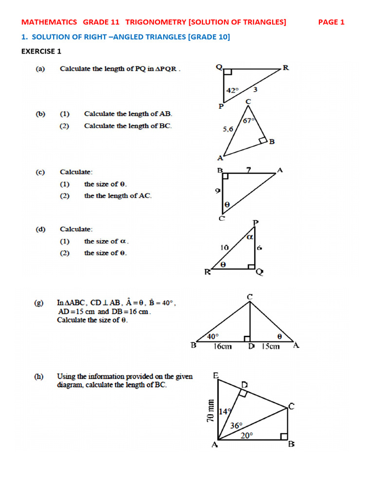 Math GR 11 Trig Rules - Solution of Triangles 2D | PDF