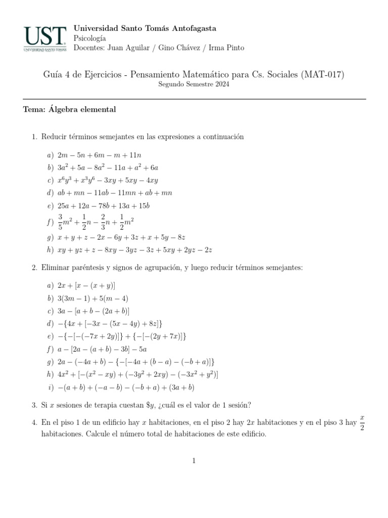 Guía MAT-017 Álgebra | PDF