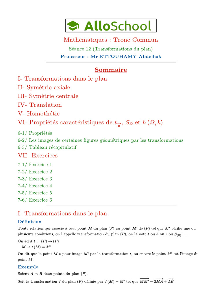 Seance 12 Transformations Du Plan 2 | PDF