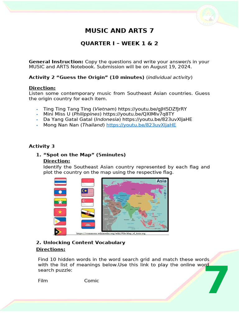 G7 MUSIC and Arts Week 1 2 | PDF