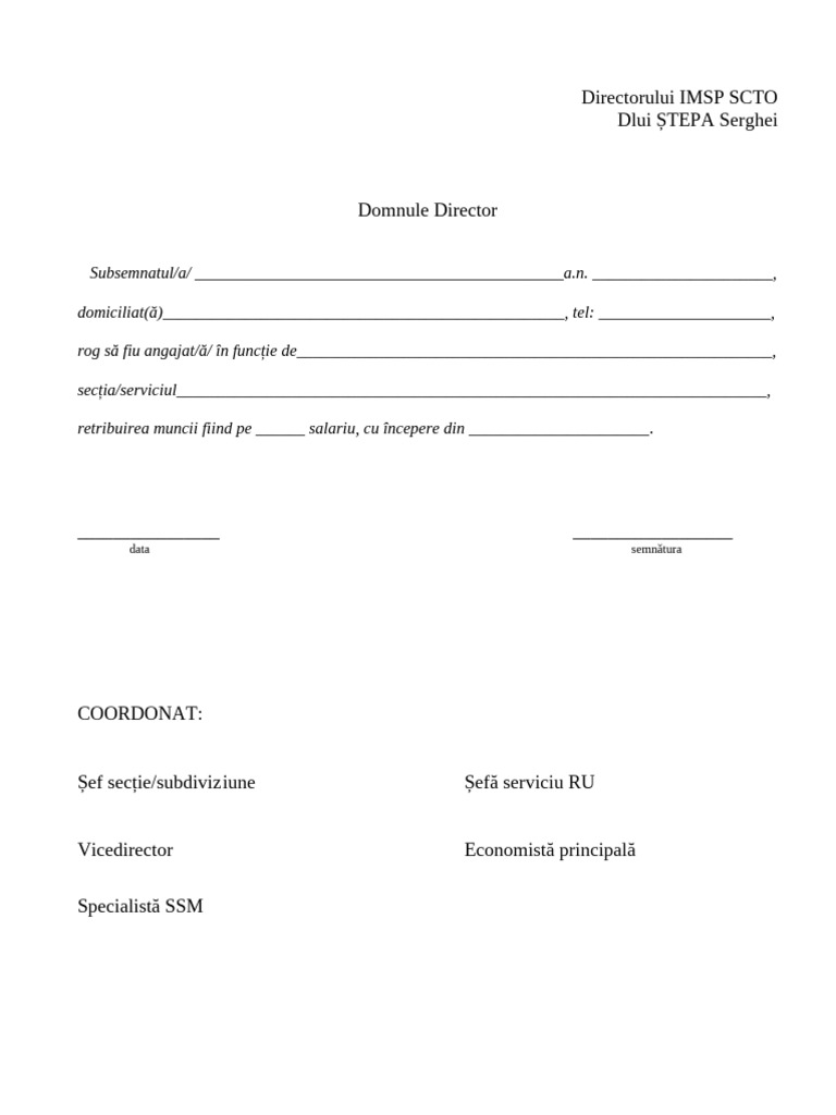 Cerere - Angajare Titular | PDF