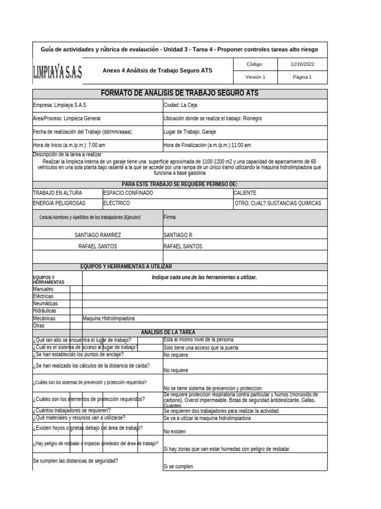 Anexo 4. Análisis de Trabajo Seguro ATS | PDF