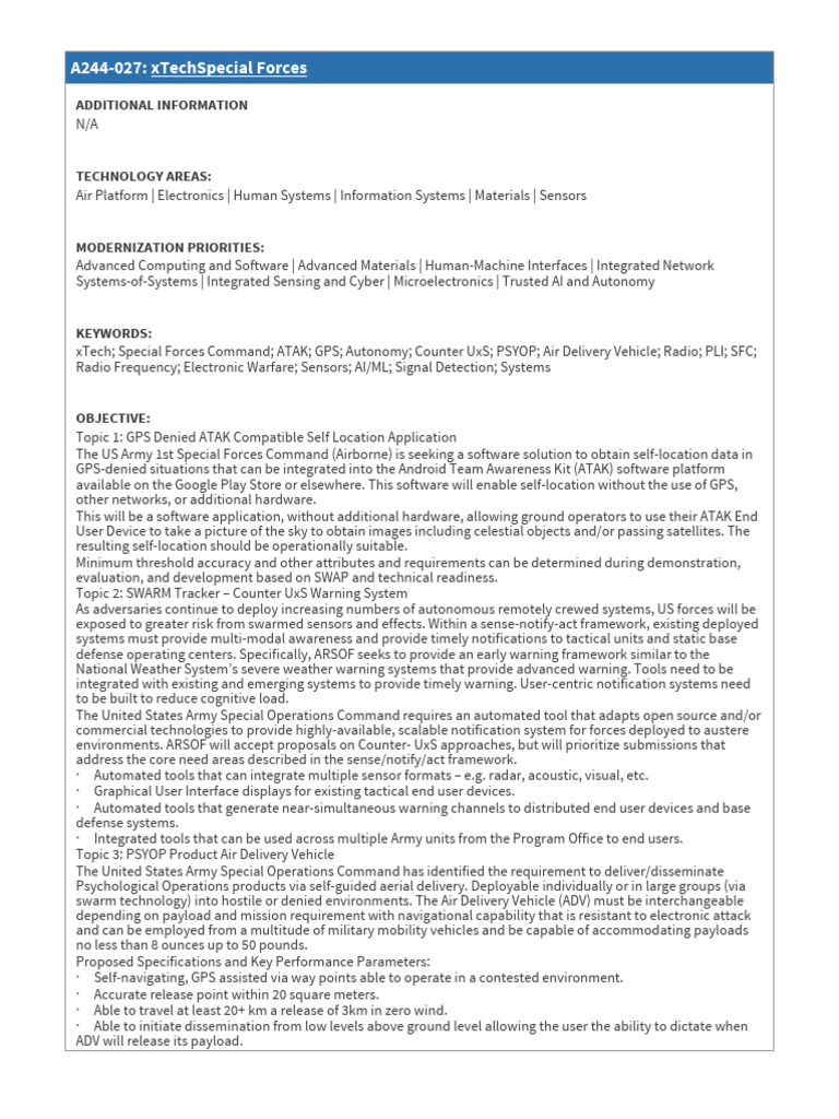 Topic - A244-027 - xTechSpecial Forces | PDF