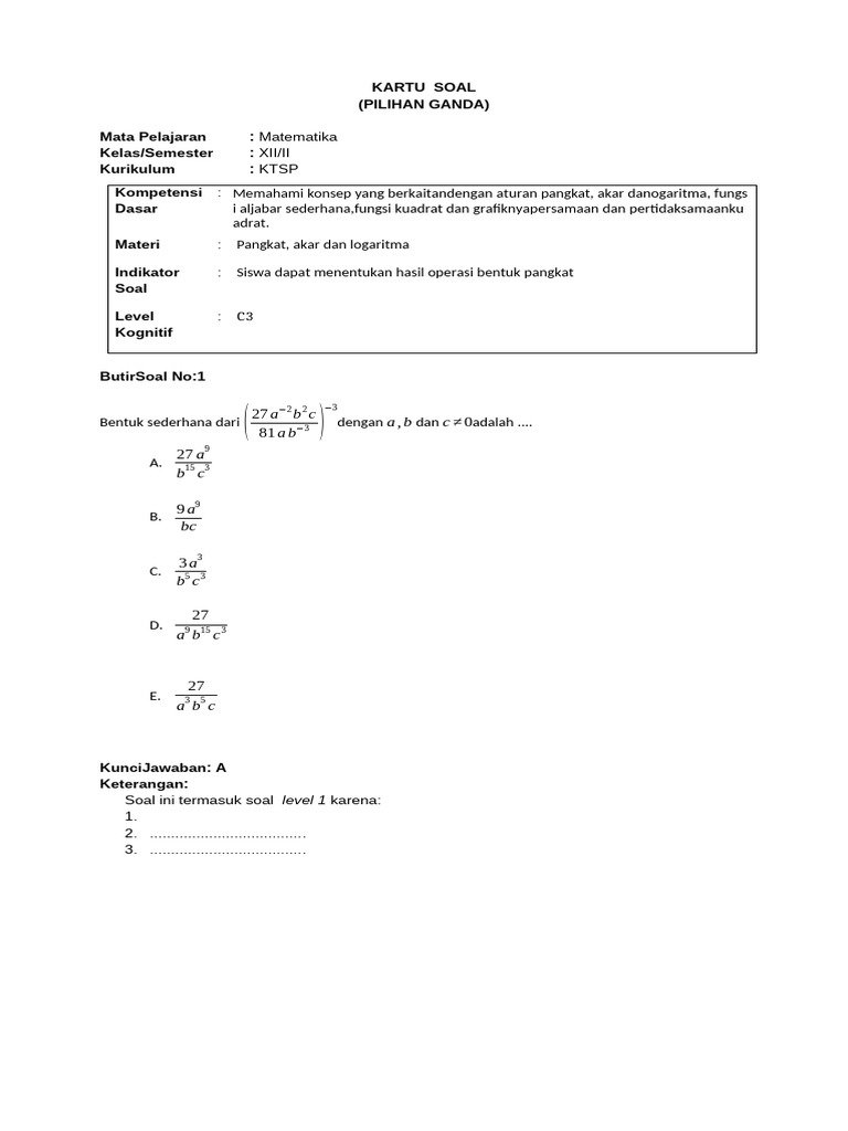 Kartu Soal Mat Ips Paket Utama | PDF