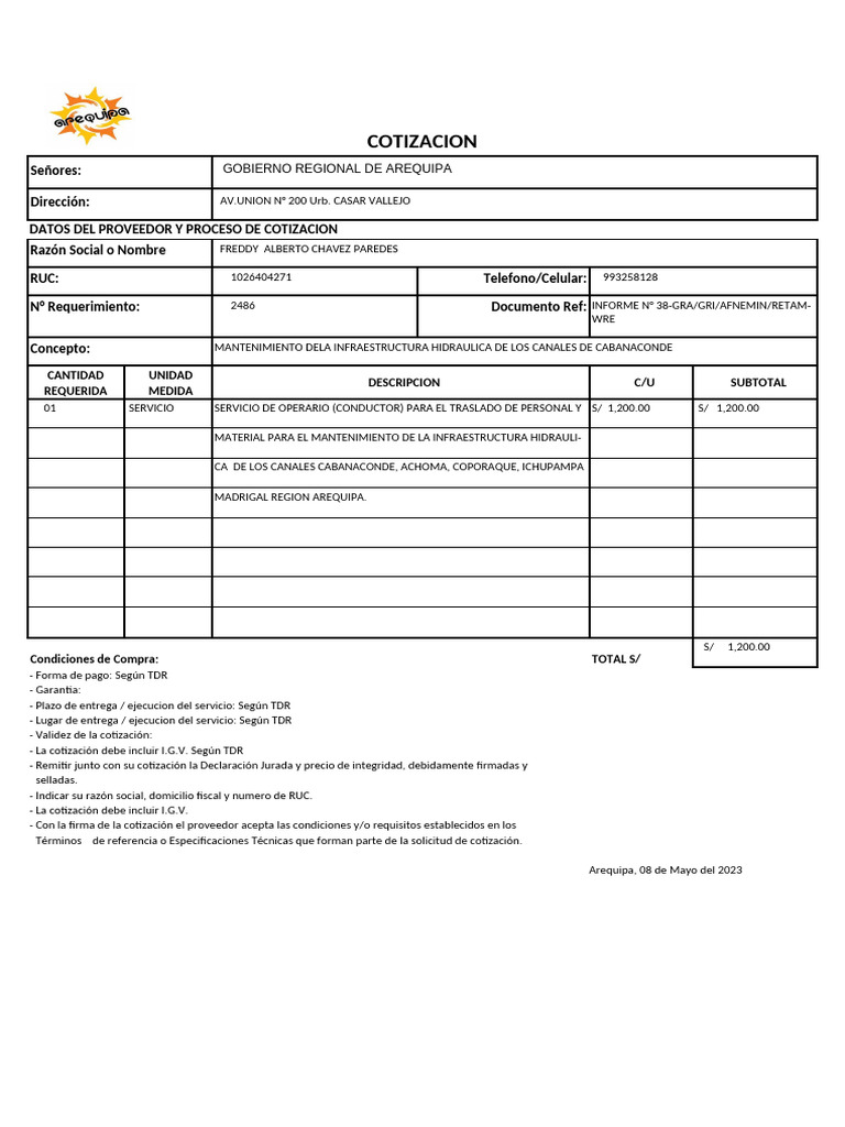 Formato Cotizacion Gra - 2023 - 7777777 | PDF