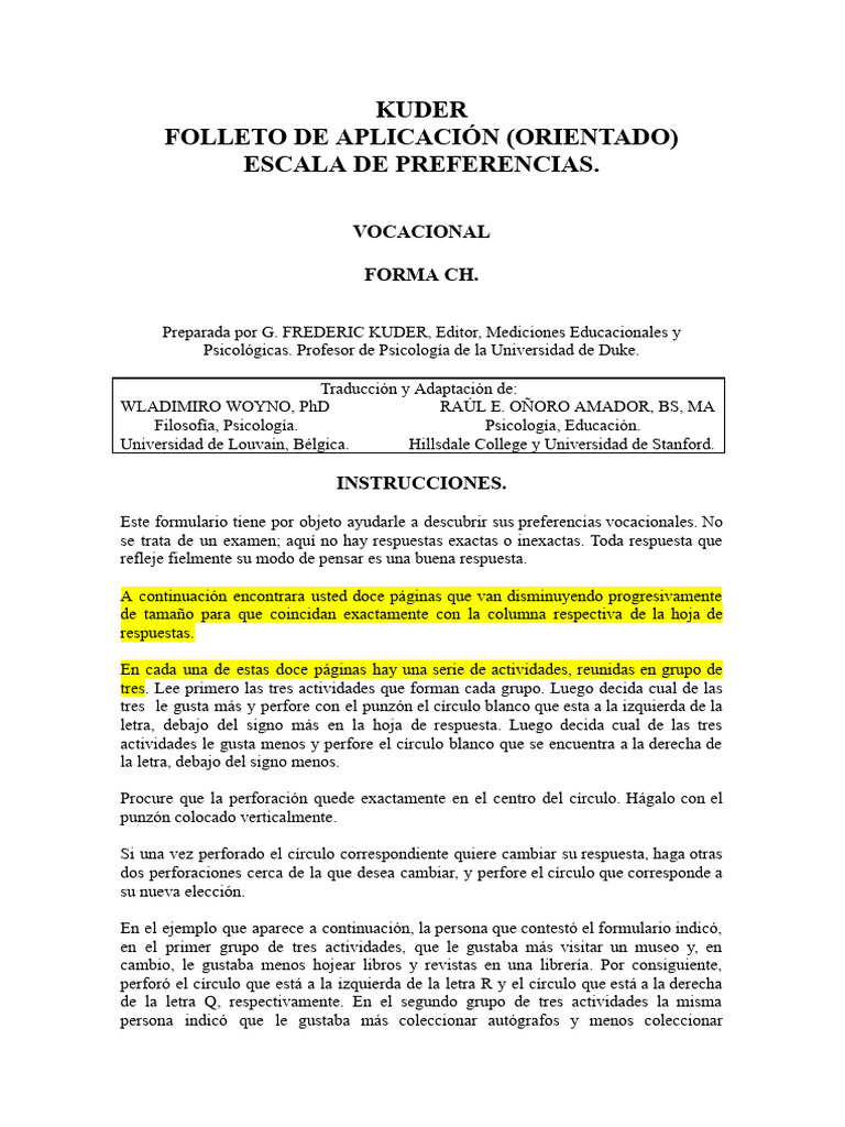 Test de Kuder - Manual | PDF