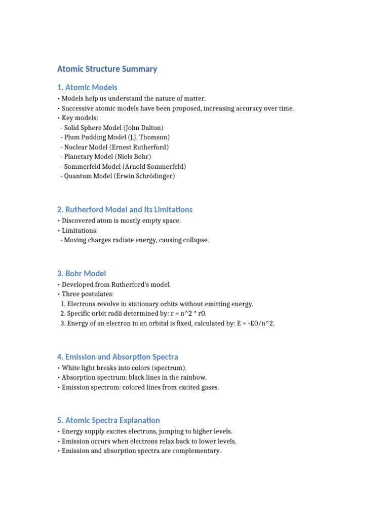 Atomic Structure Summary | PDF