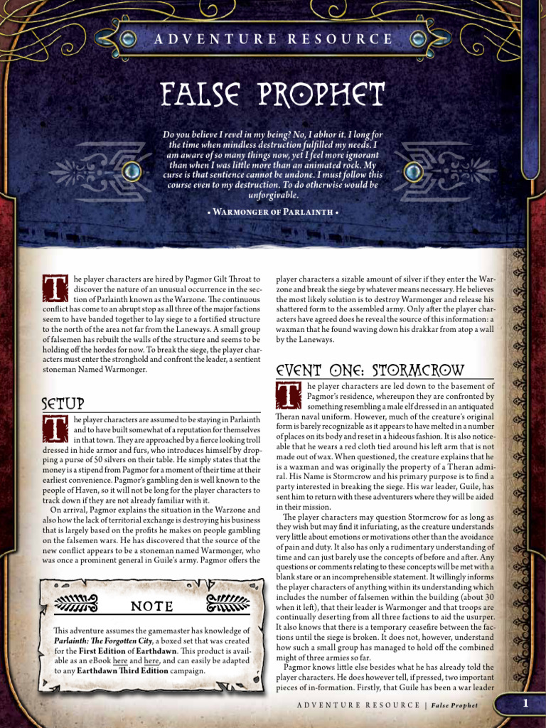 Ed3 Adventure Resource False Prophet | PDF