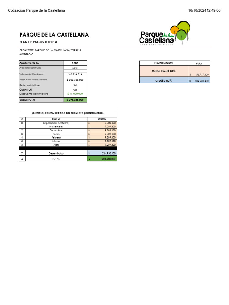 COTIZACION MES OCTUBRE MODELO C | PDF