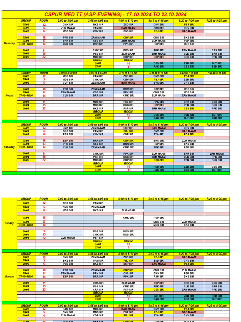 Time Table For Medical - 17.10.2024 To 23.10.2024 | PDF
