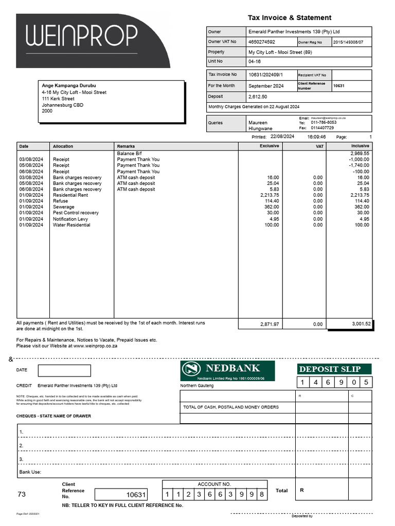 Nedbank: Tax Invoice & Statement | PDF