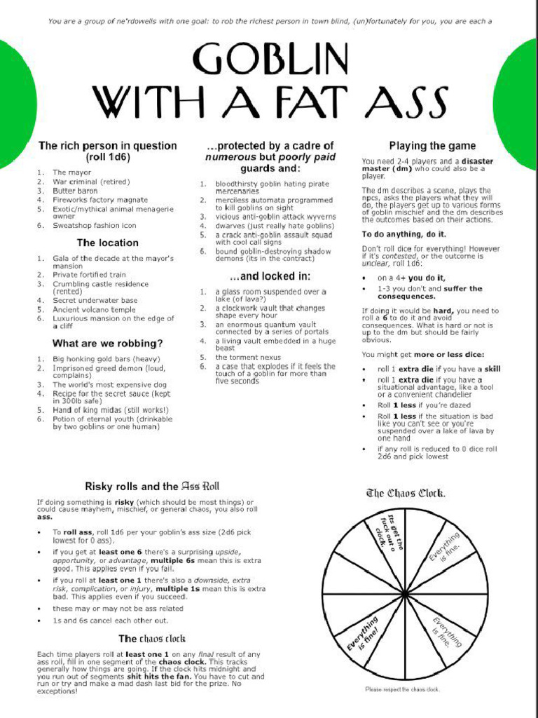 Goblin With A Fat Ass Iinstructions | PDF