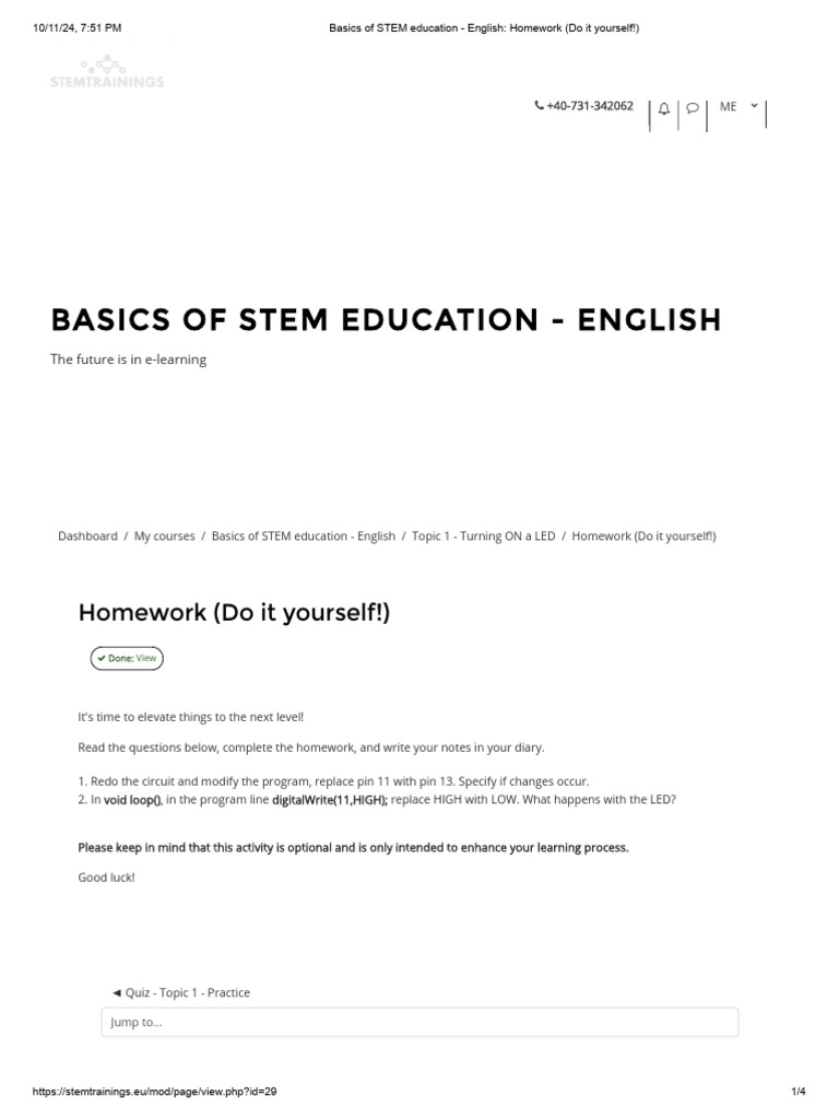 Basics of STEM Education - English - Homework (Do It Yourself!) | PDF