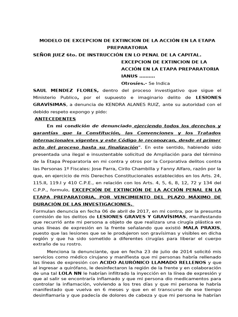 Excepcion de Extincion de La Acción Penal en La Etapa Preparatoria | PDF Excepcion de Extincion de La Acción Penal en La Etapa Preparatoria | PDF