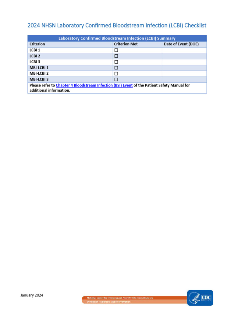 Laboratory Confirmed Bloodstream Infection LCBI Checklist | PDF